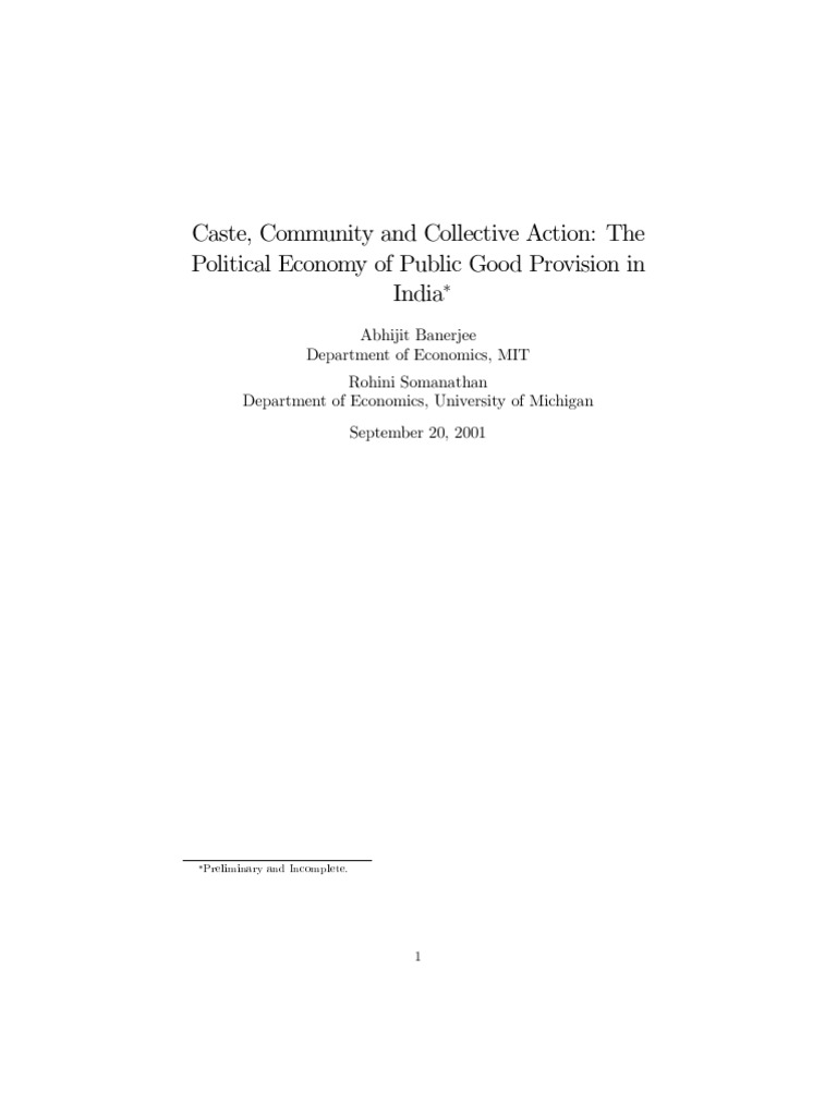 Banerjee and Somanathan - 2001 | PDF | Wellness