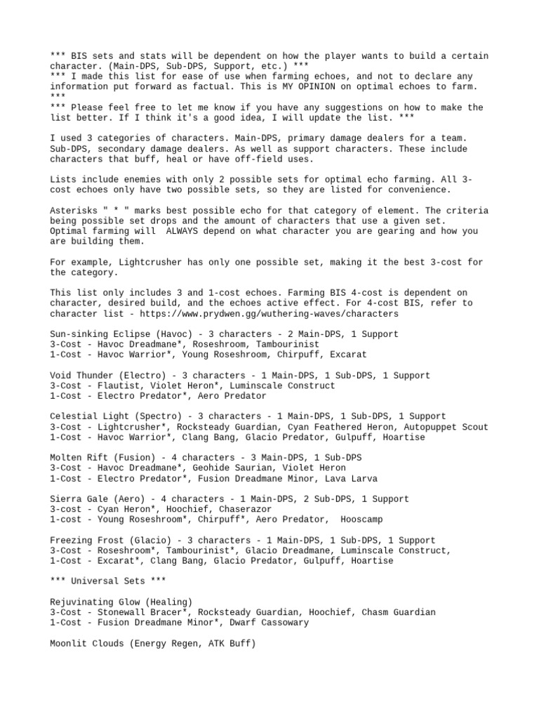 WuWa Echo Farming | PDF WuWa Echo Farming | PDF