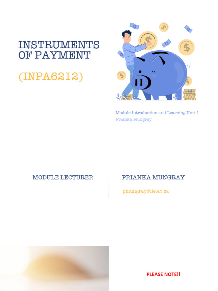 Module Introduction and LU 1 - INPA6212 | PDF | Banks | Securities (Finance)