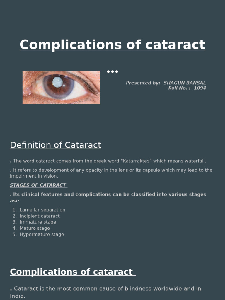 Cataract Complications Overview | PDF | Cataract | Glaucoma