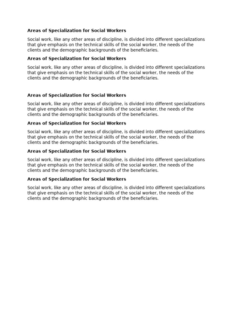 Areas of Specialization for Social Workers | PDF