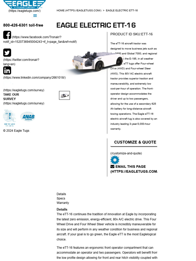Electric Aircraft Tugs _ eTT-16 Aircraft Tractors - Eagle Tugs | PDF ...