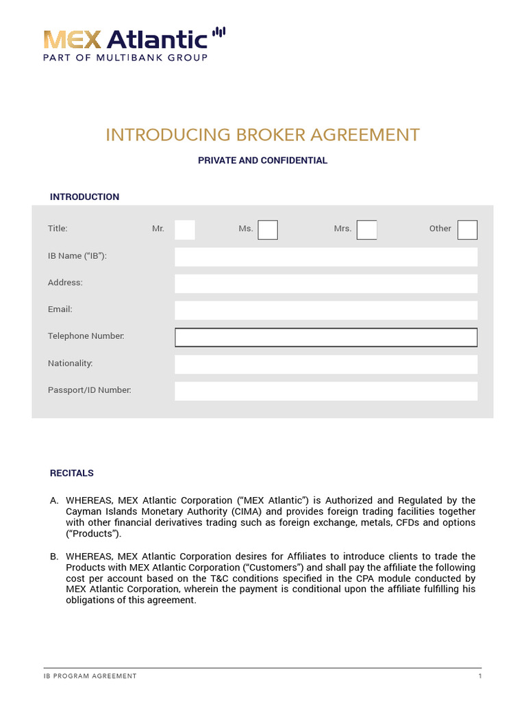 Introducing Broker Agreement: Private and Confidential | PDF | Corporations | Foreign Exchange ...