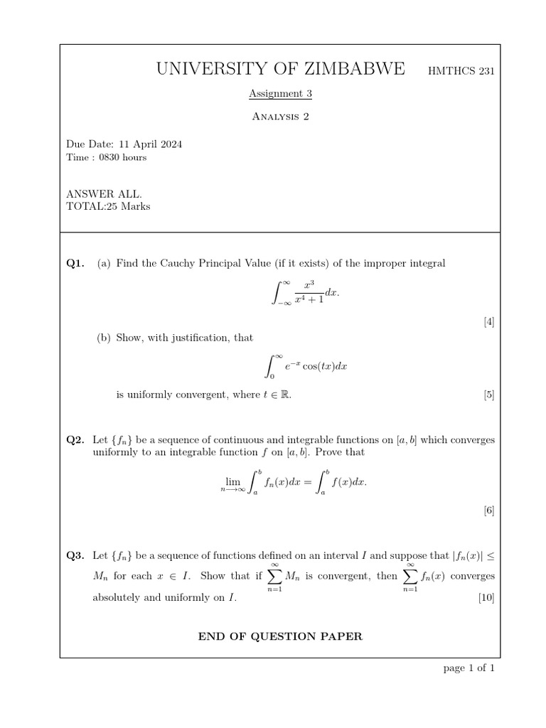 Advanced Calculus Assignment | PDF