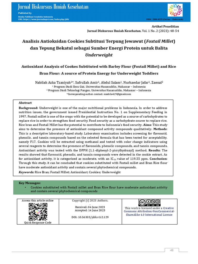 Analisis Antioksidan Cookies Subtitusi Terpung Jewawut (Foxtail Millet ...