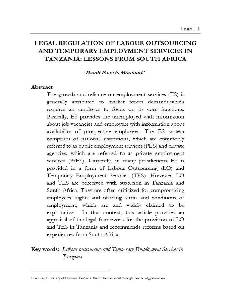 Tanzania's Labour Outsourcing Regulations | PDF | Employment | International Labour Organization