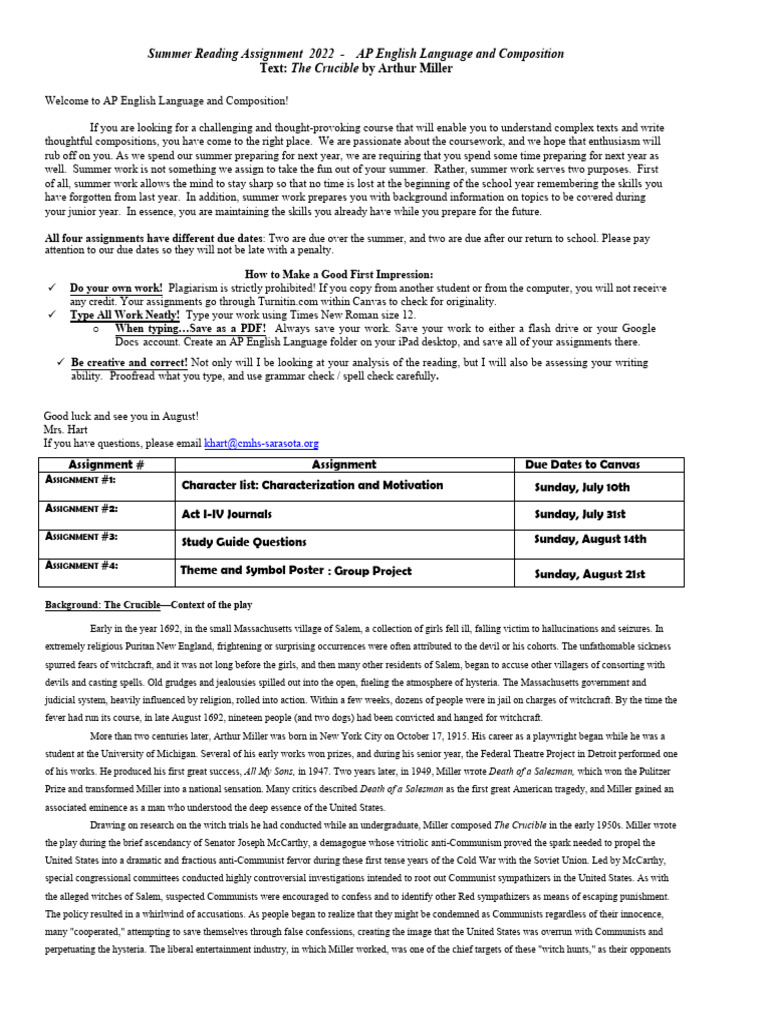 2022-AP_Language-Comp-Summer_Reading_The_Crucible_FV-Hart | PDF