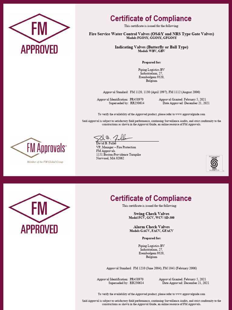 FM Approvals Certificate of Compliance | PDF | Hydraulics | Gas ...