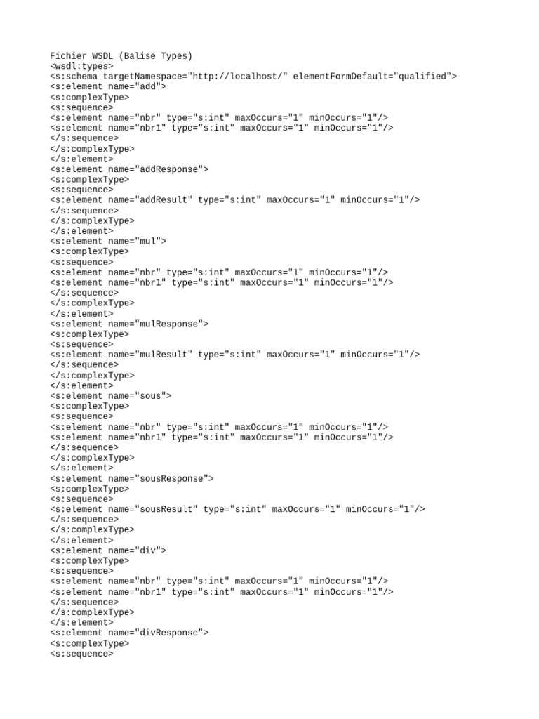 WSDL Types for Basic Math Operations | PDF