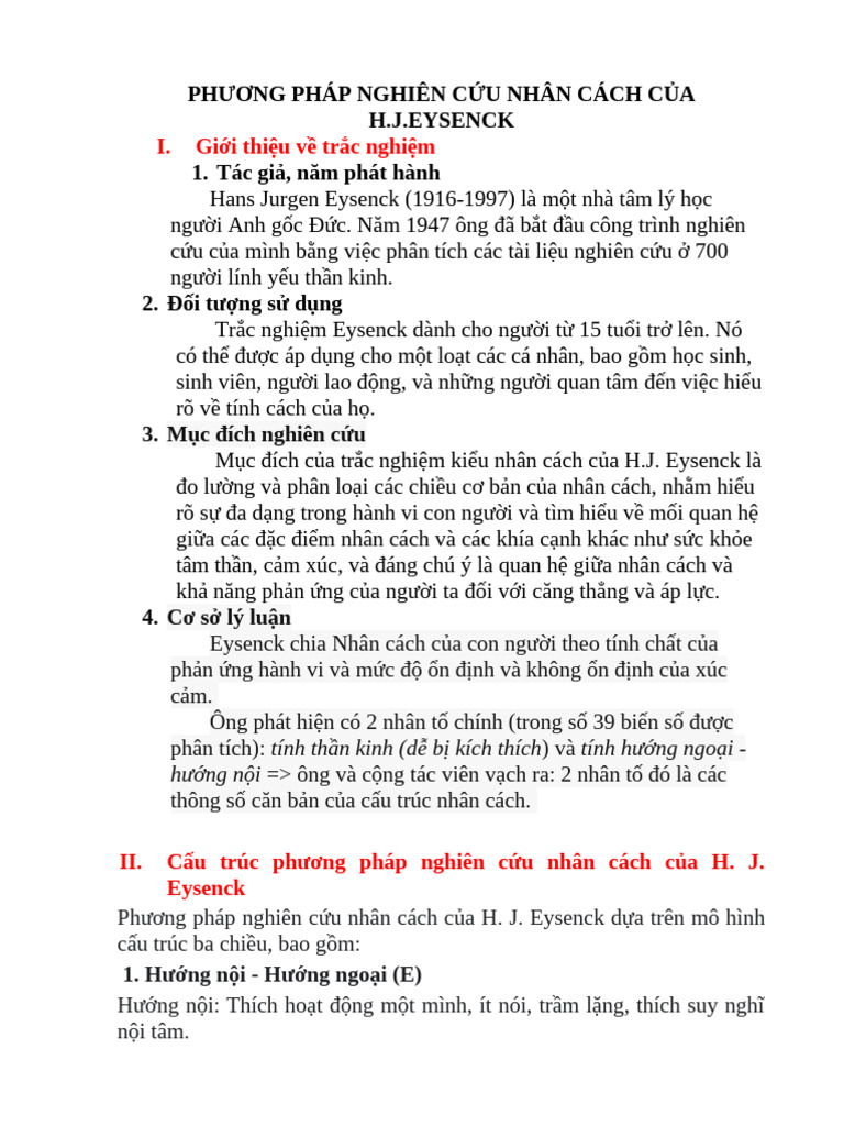 T NG H P Nghiên C U Nhân Cách H.J.Eysenck | PDF