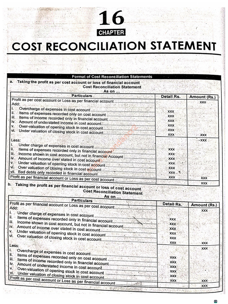 016 Cost Reconciliation Statement | PDF