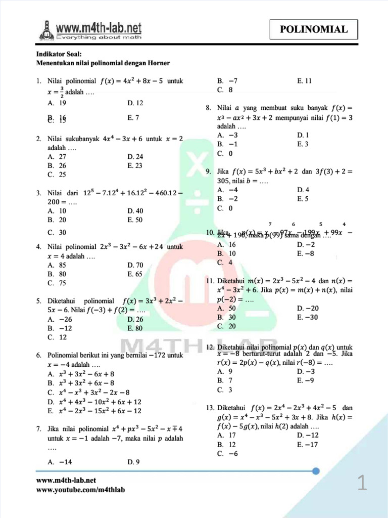 PDF Polinomial Menentukan Nilai Polinomial Compress | PDF