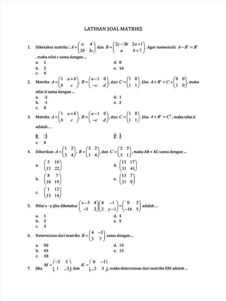 PDF Latihan Soal Matriks Compress | PDF