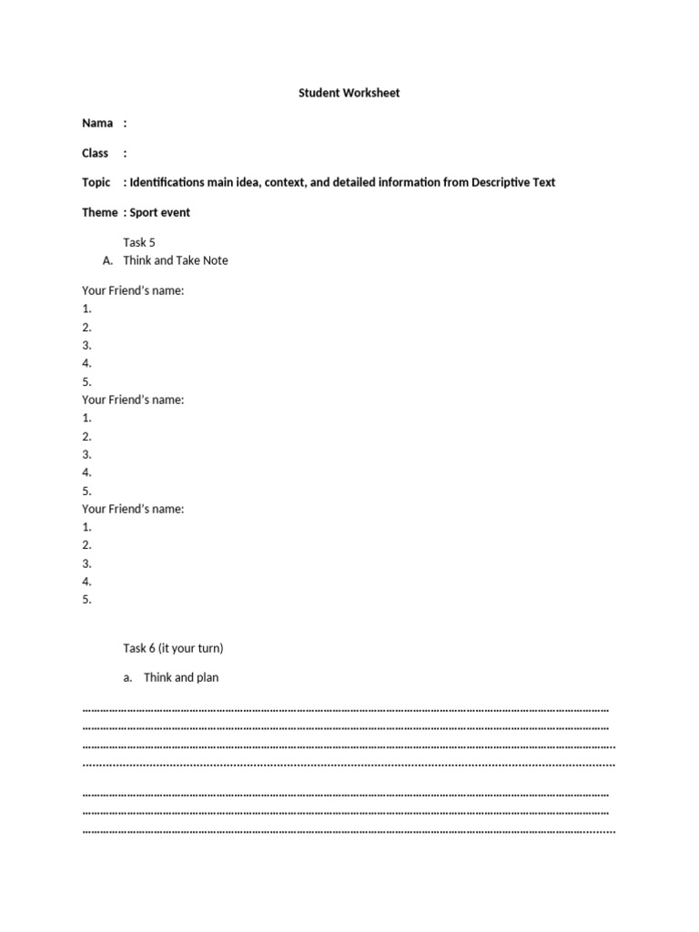 Student Worksheet (Personal Recount) | PDF