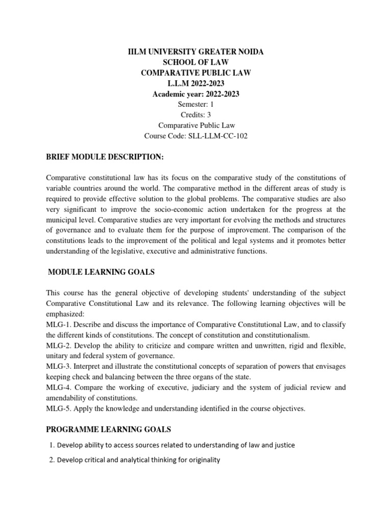 LL.M. Syllabus Semester 1 Merged | PDF | International Law | Justice