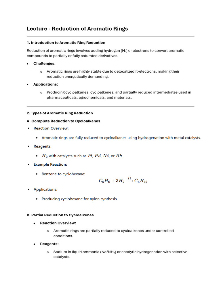 Lecture - Reduction of Aromatic Rings | PDF | Redox | Aromaticity