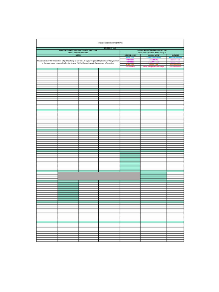 Law School Timetable for BLW3 Students | PDF | Justice | Crime & Violence