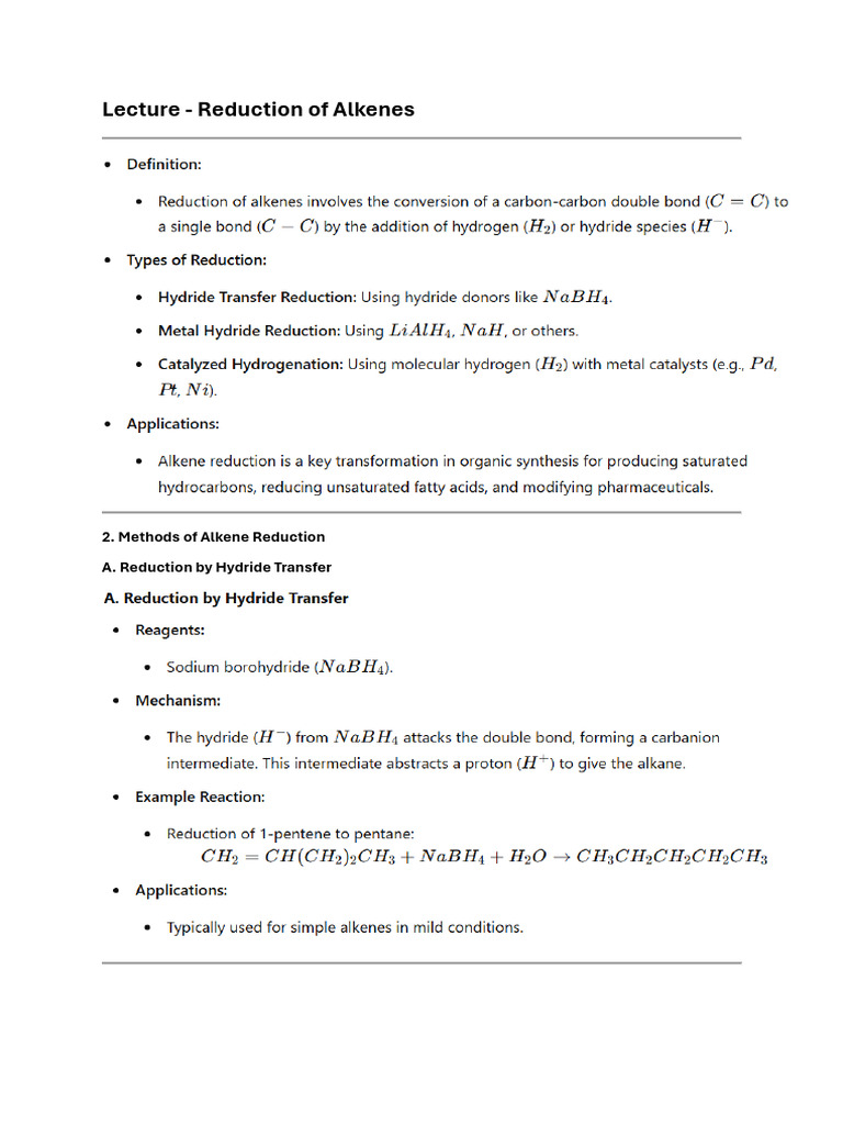 Lecture - Reduction of Alkenes | PDF