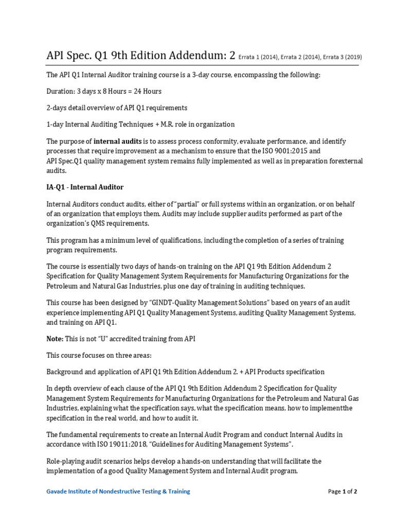 API Spec Q1 Internal Auditor Training - 01-August-2023 | PDF | Audit ...