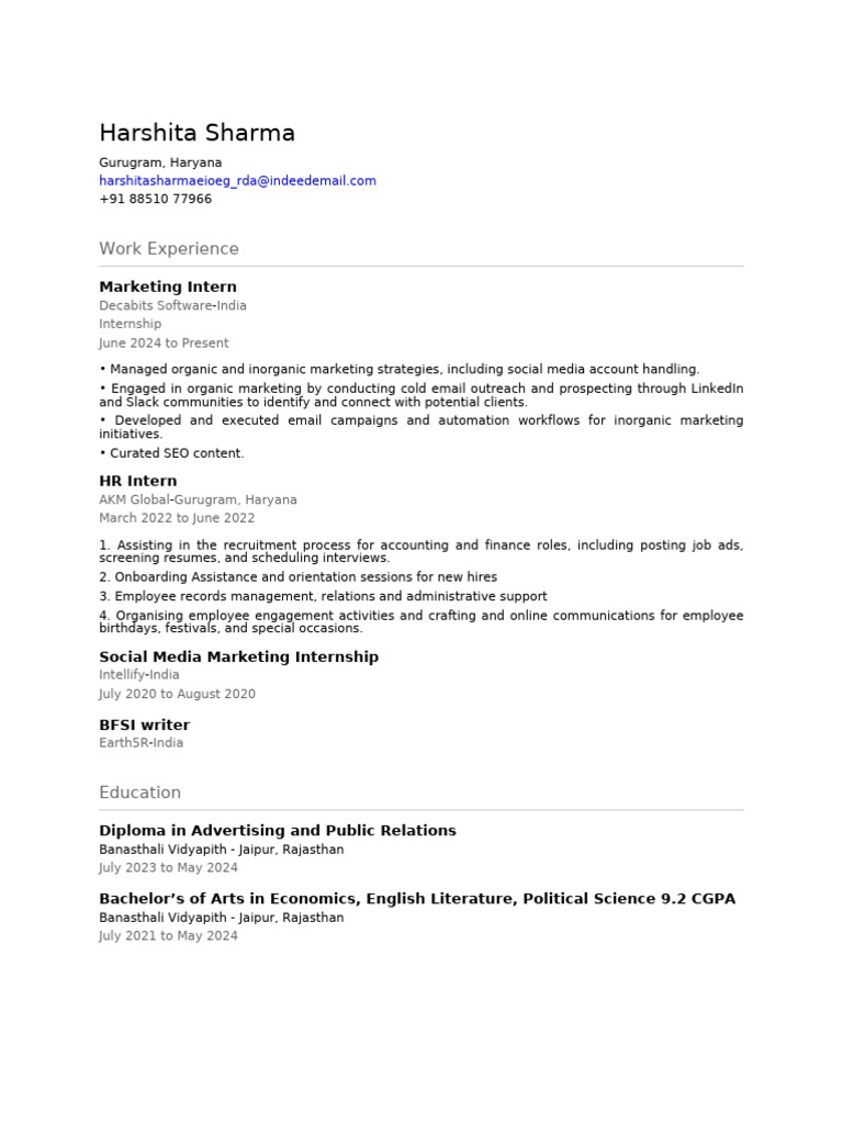 Resume Harsh It A Sharma | PDF