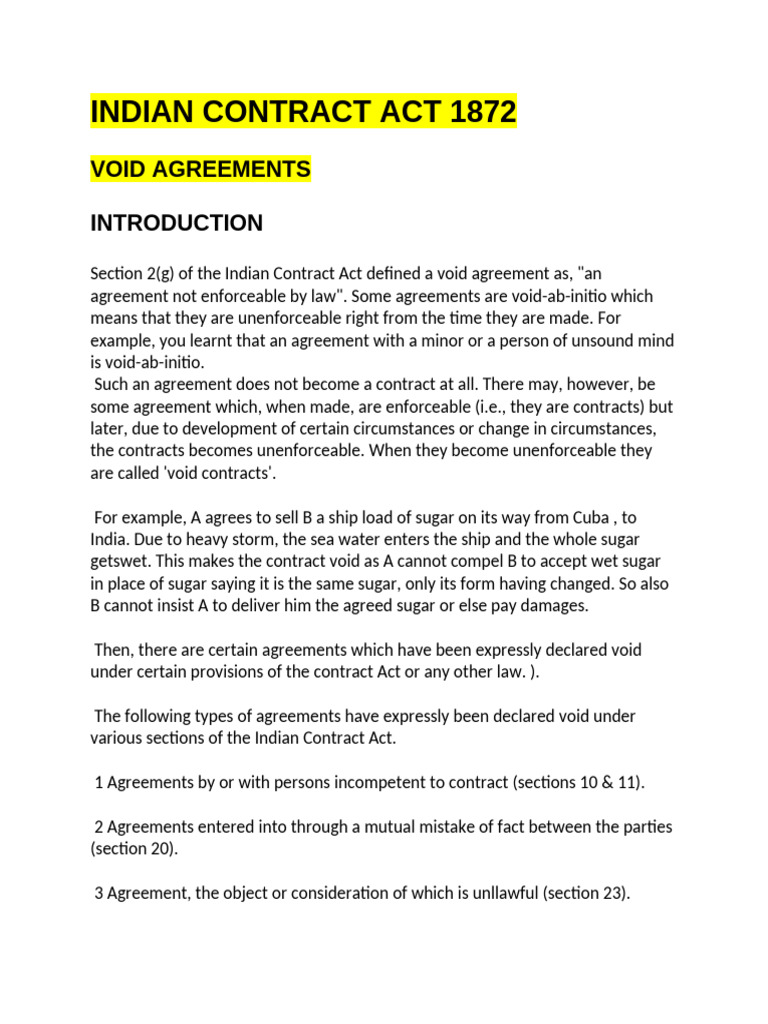 Void Agreements Under Indian Contract Act | PDF | Consideration | Consent