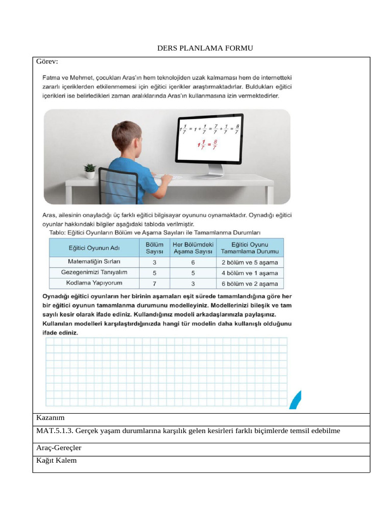 Ders Planlama Formu-1 | PDF