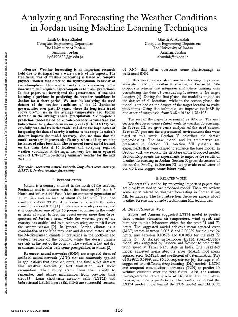 Analyzing and Forecasting the Weather Conditions in Jordan Using ... Analyzing and Forecasting the Weather Conditions in Jordan Using ...