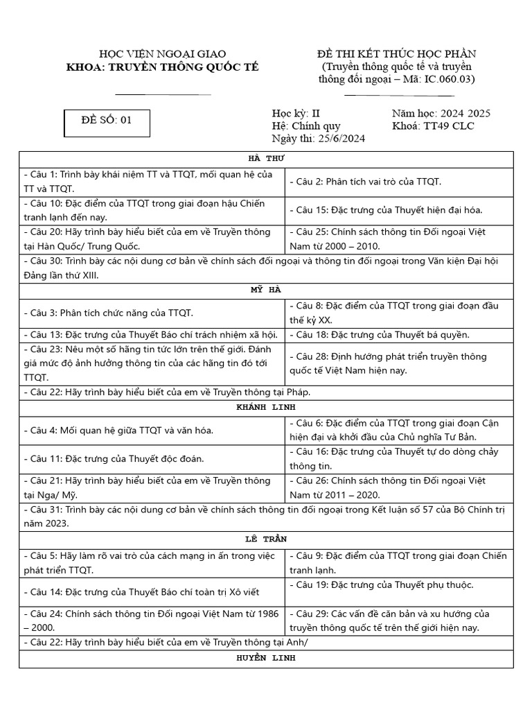 CK - Bộ Đề Thi - TTQT - Hệ Chuyên TT | PDF