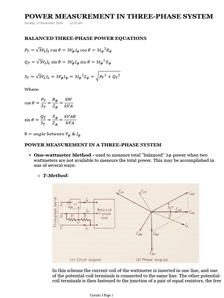 POWER MEASUREMENT IN THREE-PHASE SYSTEM | PDF | Power (Physics ...