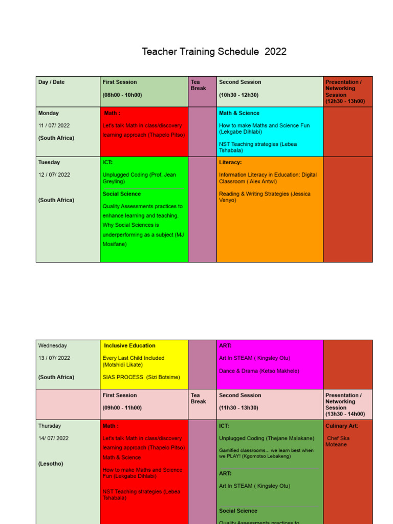 International Teacher Training Schedule - Final 2022. | PDF | Cognitive Science | Education Theory