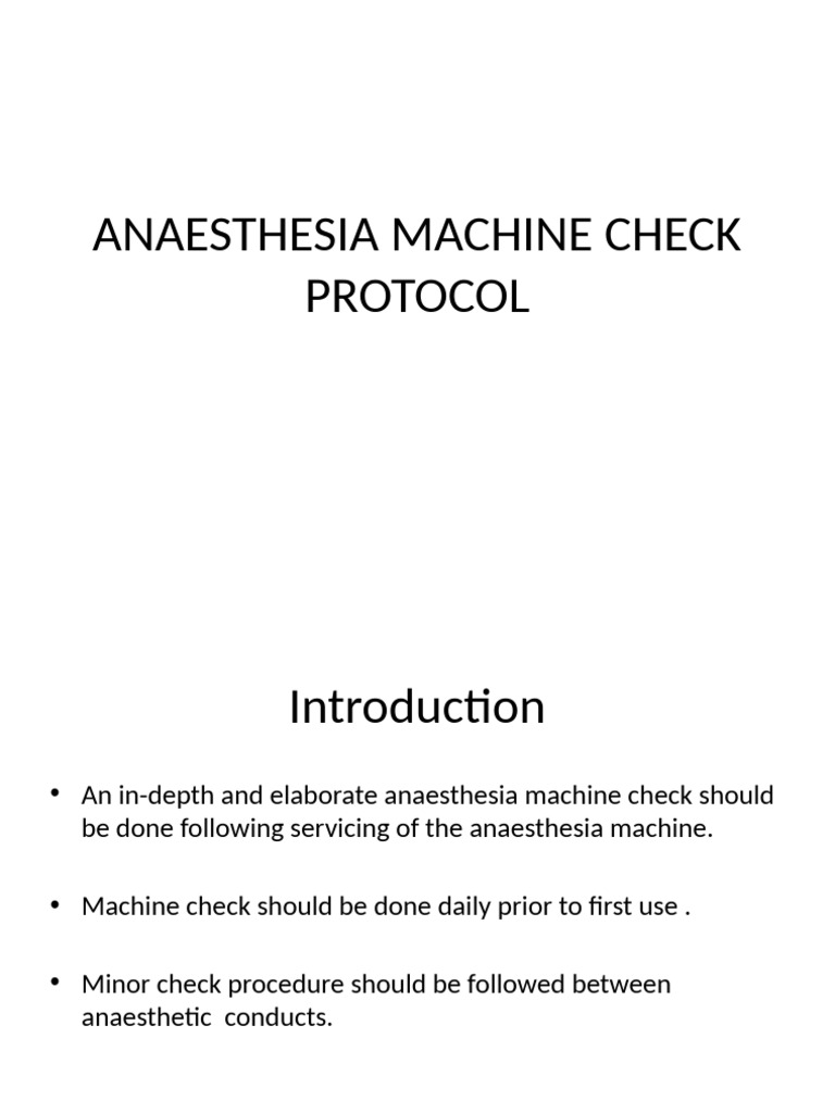 Anesthesia Machine Check | PDF | Equipment | Gases