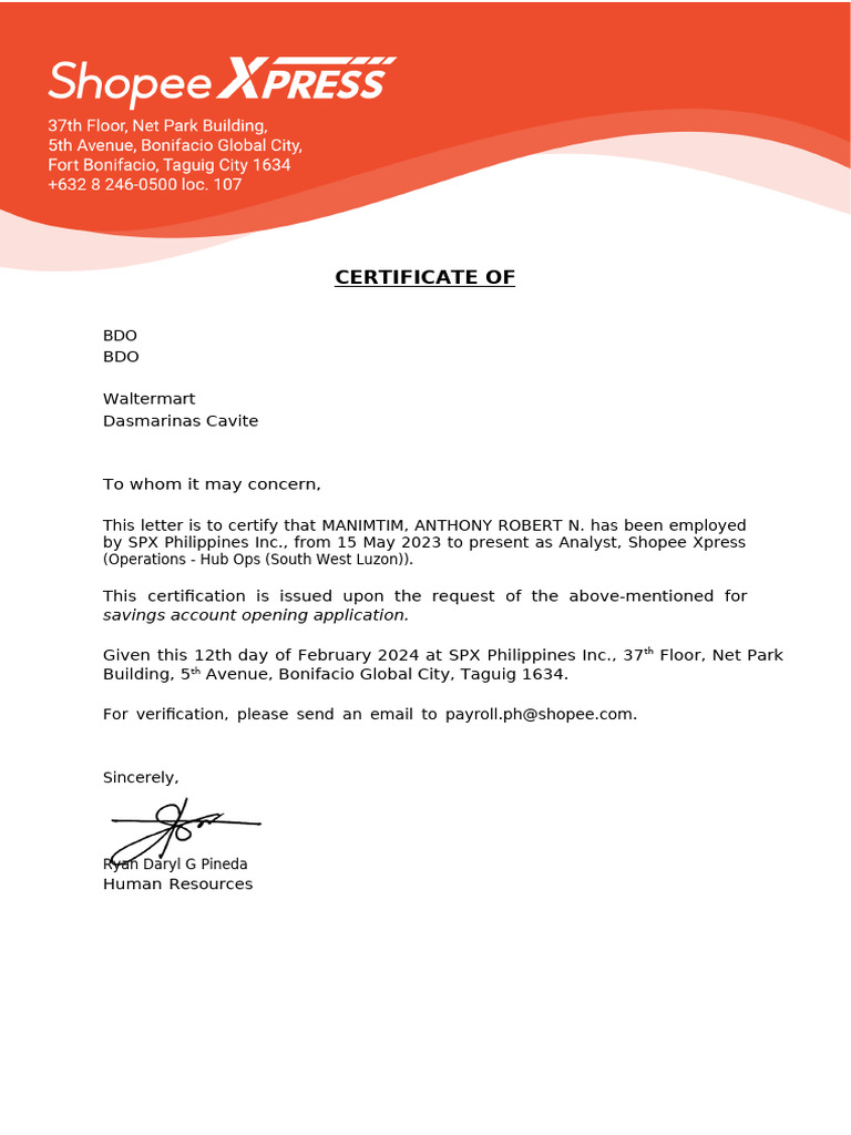 Manimtim, Anthony Robert n. - Coe | PDF