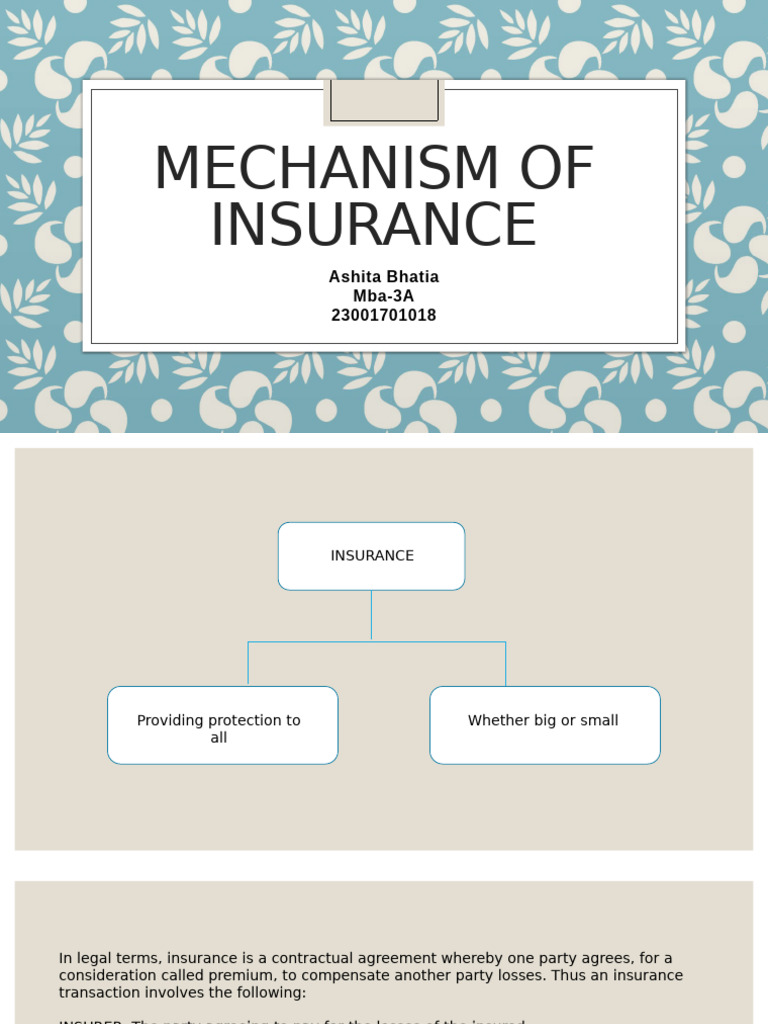 Mechanism of Insurance by Ashita | PDF | Insurance | Risk