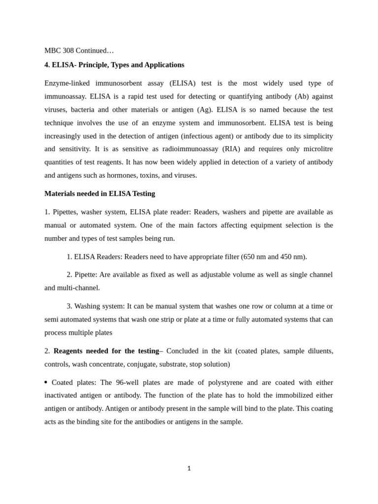 ELISA: Principles, Types, and Applications | PDF | Elisa | Gel ...