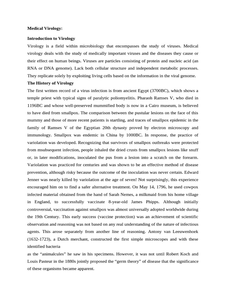 Medical Virology Lecture Notes 2024 | PDF | Virus | Bacteriophage