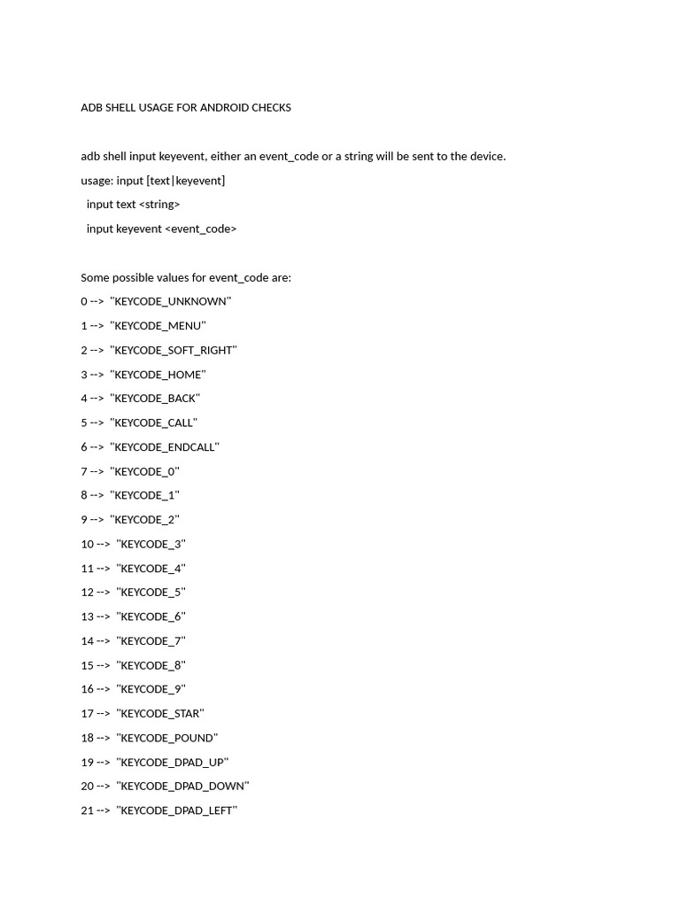 ADB SHELL USAGE FOR ANDROID CHECKS | PDF