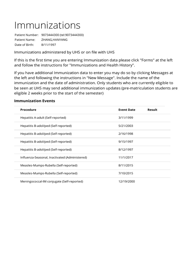 Immunizations - Print | PDF