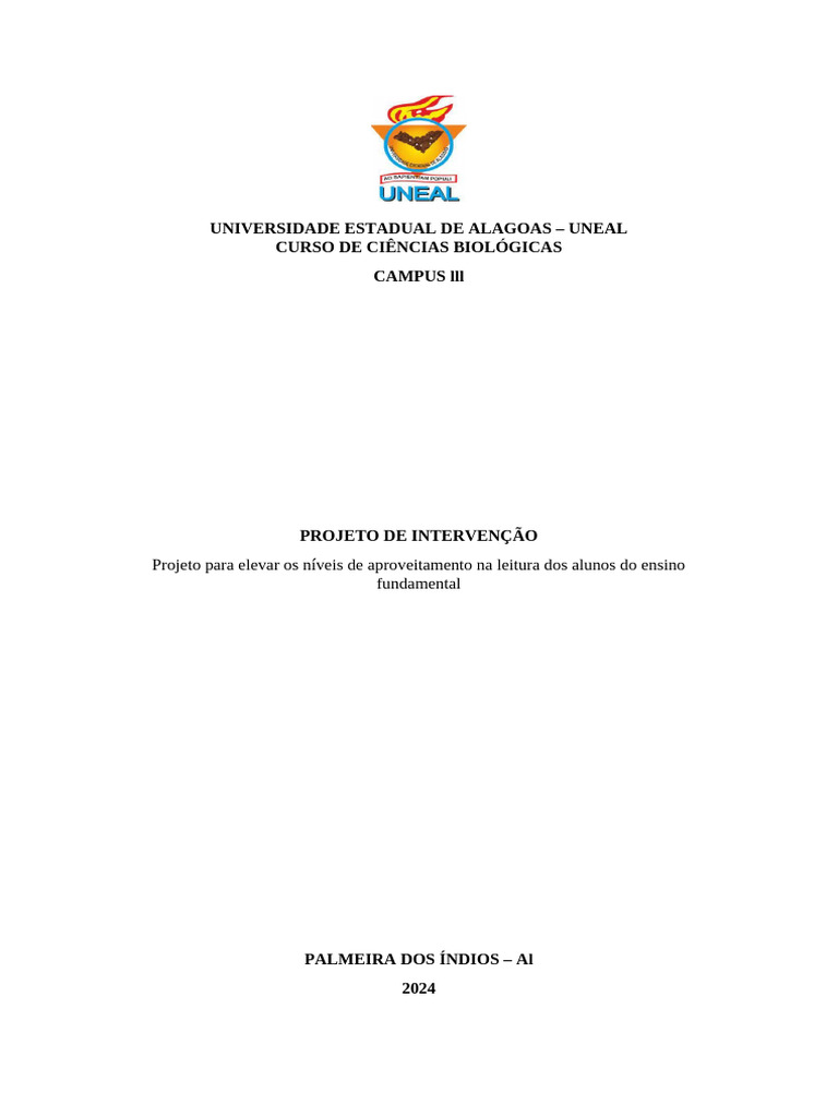 Projeto para Elevar Os Niveis de Aprendizagem (Parte Escrita) | PDF ...