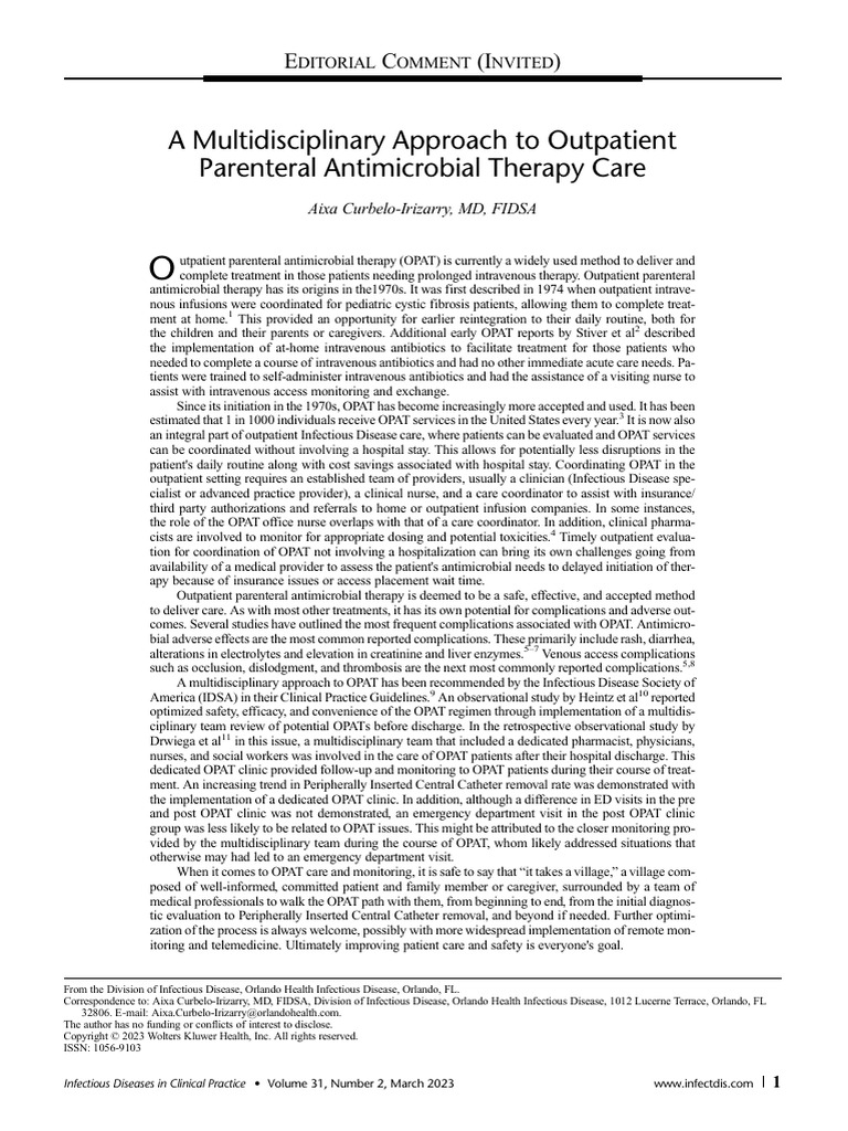 A Multidisciplinary Approach To Outpatient Parenteral Antimicrobial ...