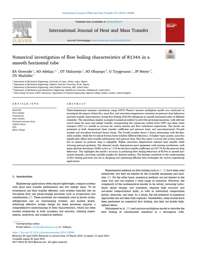 Numerical investigation of flow boiling characteristics of R134A in a | PDF | Heat Transfer ...