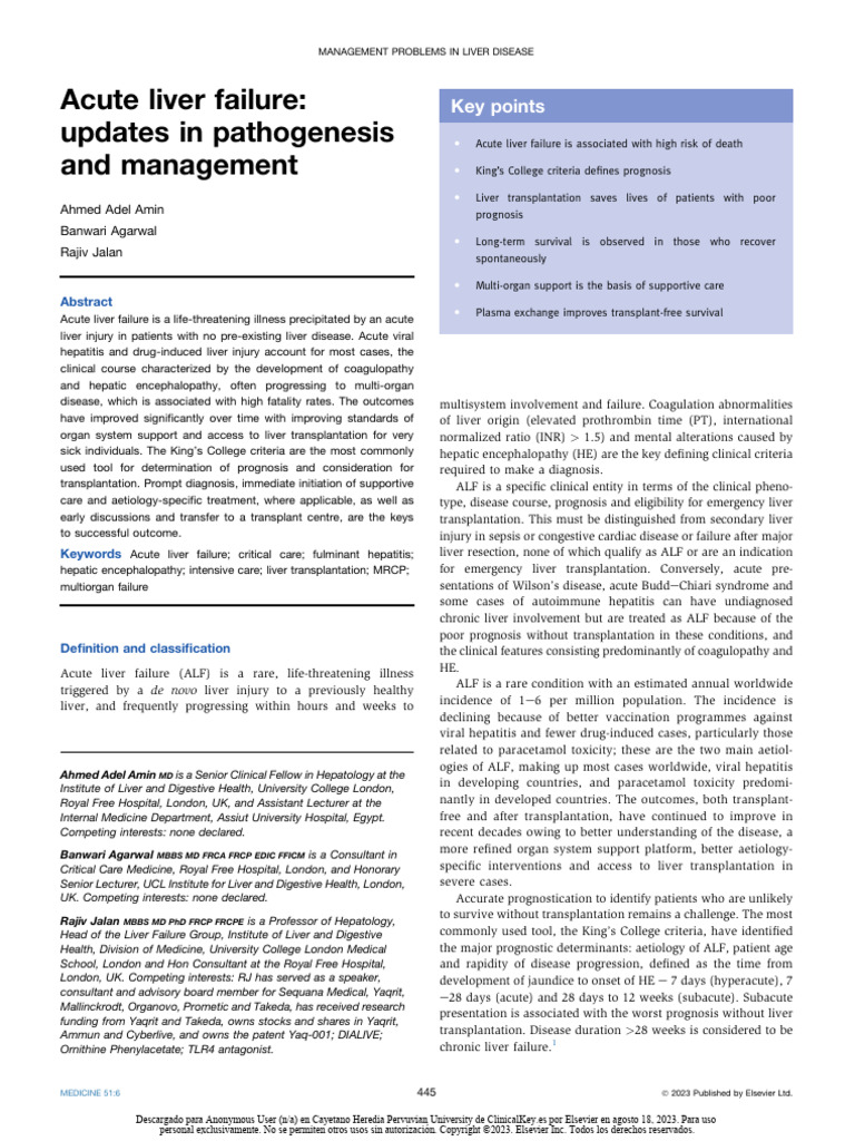 Acute Liver Failure Updates in Pathogenesis and Management | PDF ...