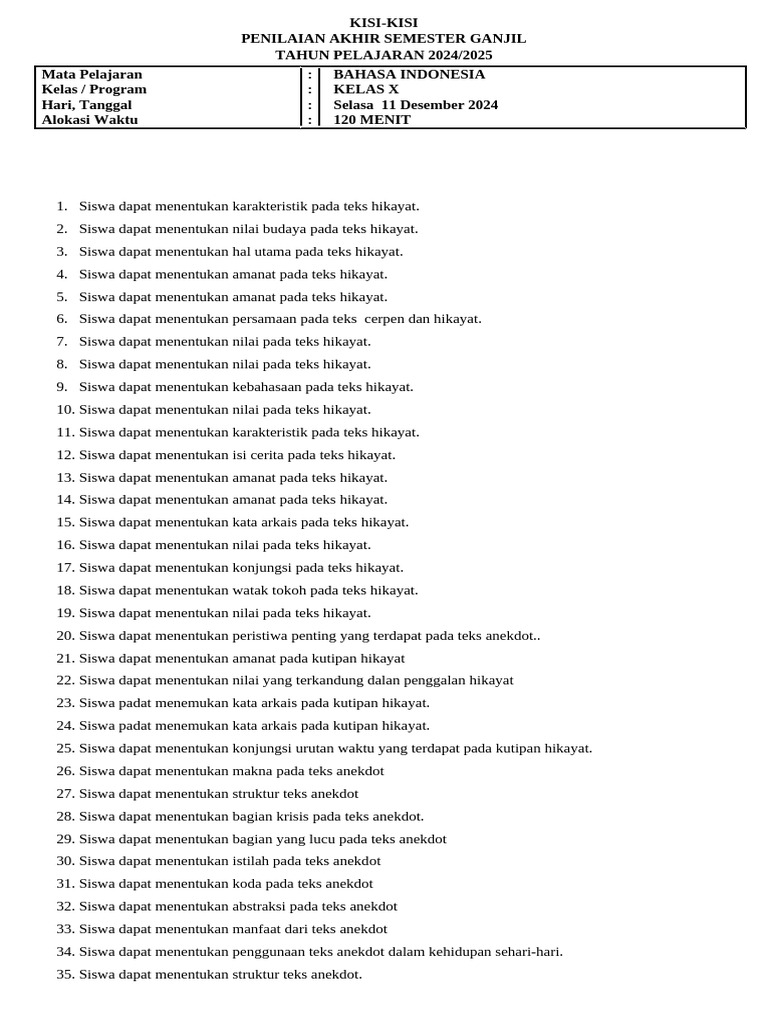 Ksisi 2 SOAL KELAS X PAS GANJIL 2425 | PDF