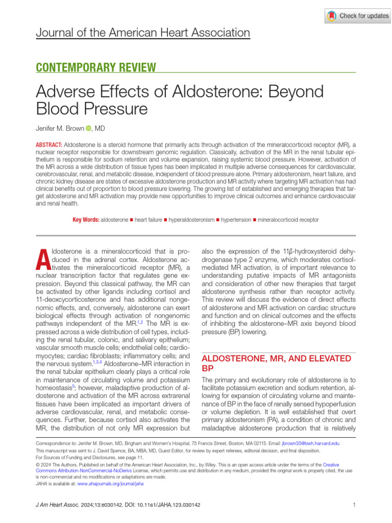 Adverse Effects of Aldosterone Beyond Blood Pressure | PDF ...