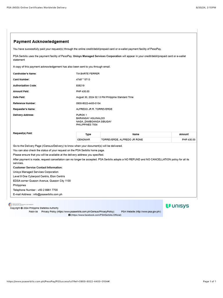 Cenomar Receipt | PDF | Credit Card | Debit Card