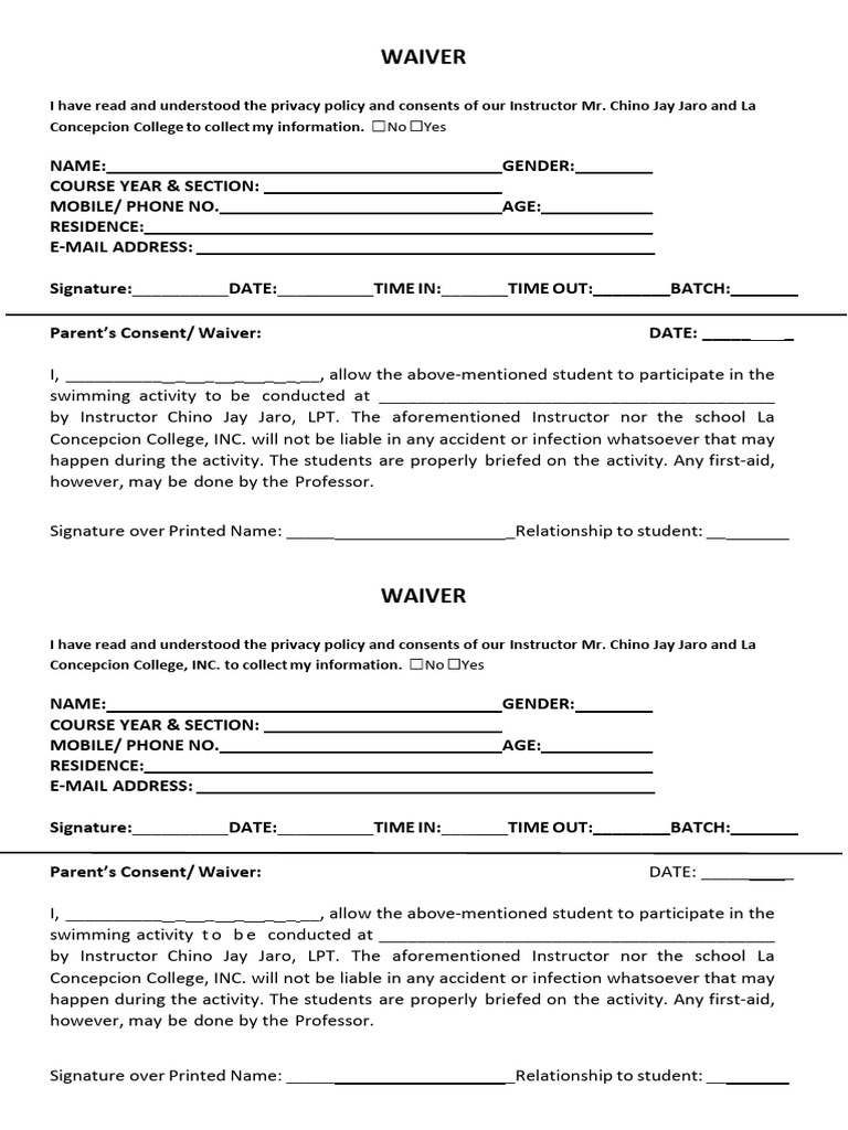 Swimming WAIVER LCC | PDF