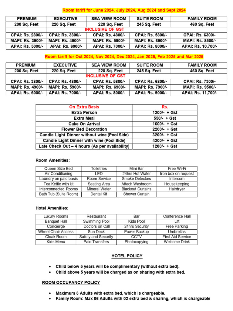 Room Tariff New | PDF