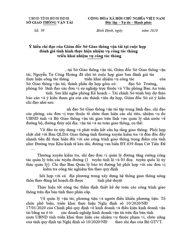 Thong Bao y Kien Chi Dao GD So Tinh Hinh Thuc Hien Nhiem Vu Thang 4.2020 Trien Khai Cong Tac ...