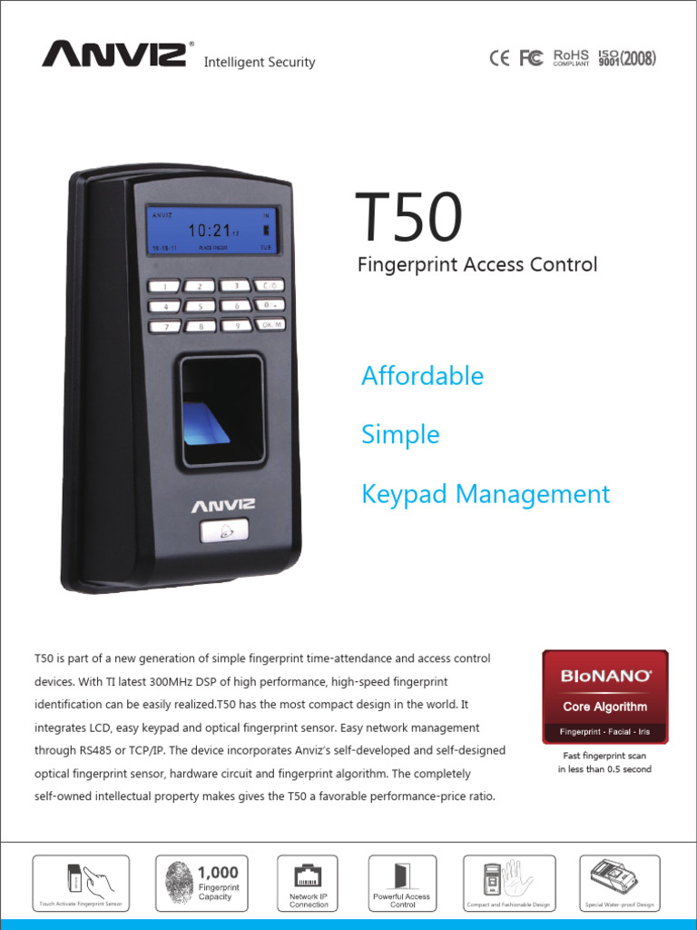 Compact Fingerprint Access Control Device | PDF | Access Control | Sensor