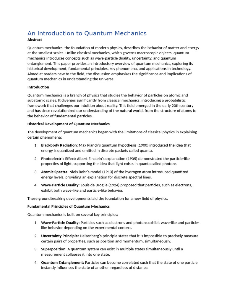 An Introduction To Quantum Mechanics | PDF | Quantum Mechanics | Wave ...