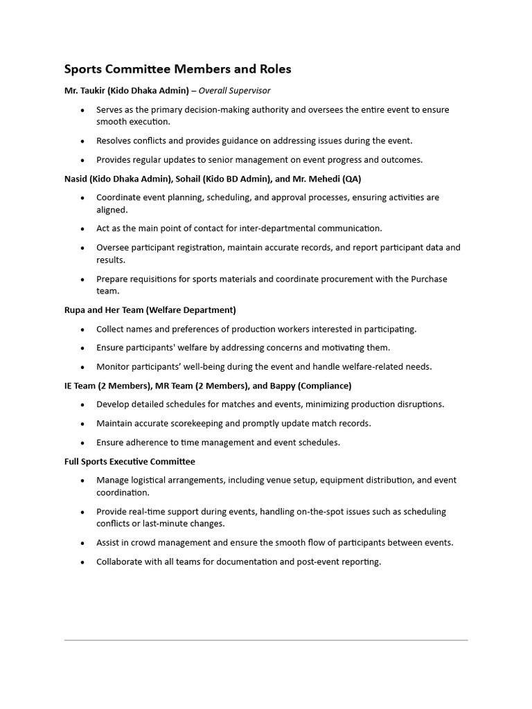 Sports Committee Members and Roles | PDF